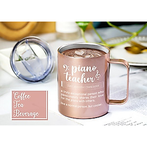 Onebttl Piano Teacher Gift for Women, 12oz/350ml Stainless Steel Insulated Coffee Mug with Lid - Rosegold