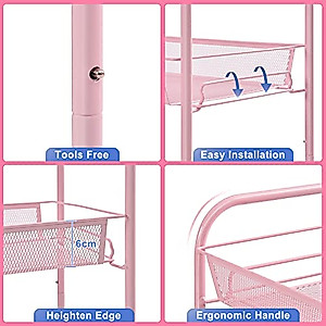 TOOLF 3-Tier Metal Rolling Cart, Mesh Wire Easy Assemble Utility Cart, Storage Trolley on Wheels with Hooks, Tiered Storage Shelving Organizer for Kitchen Bathroom Laundry Room