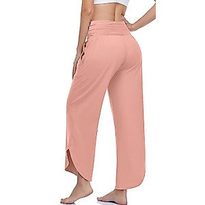 UEU Women's Wide Leg Yoga Pants High Waisted Comfy Dance Sweatpants Loose Casual Soft Lounge Joggers with Pockets (Dusty Pink, S)