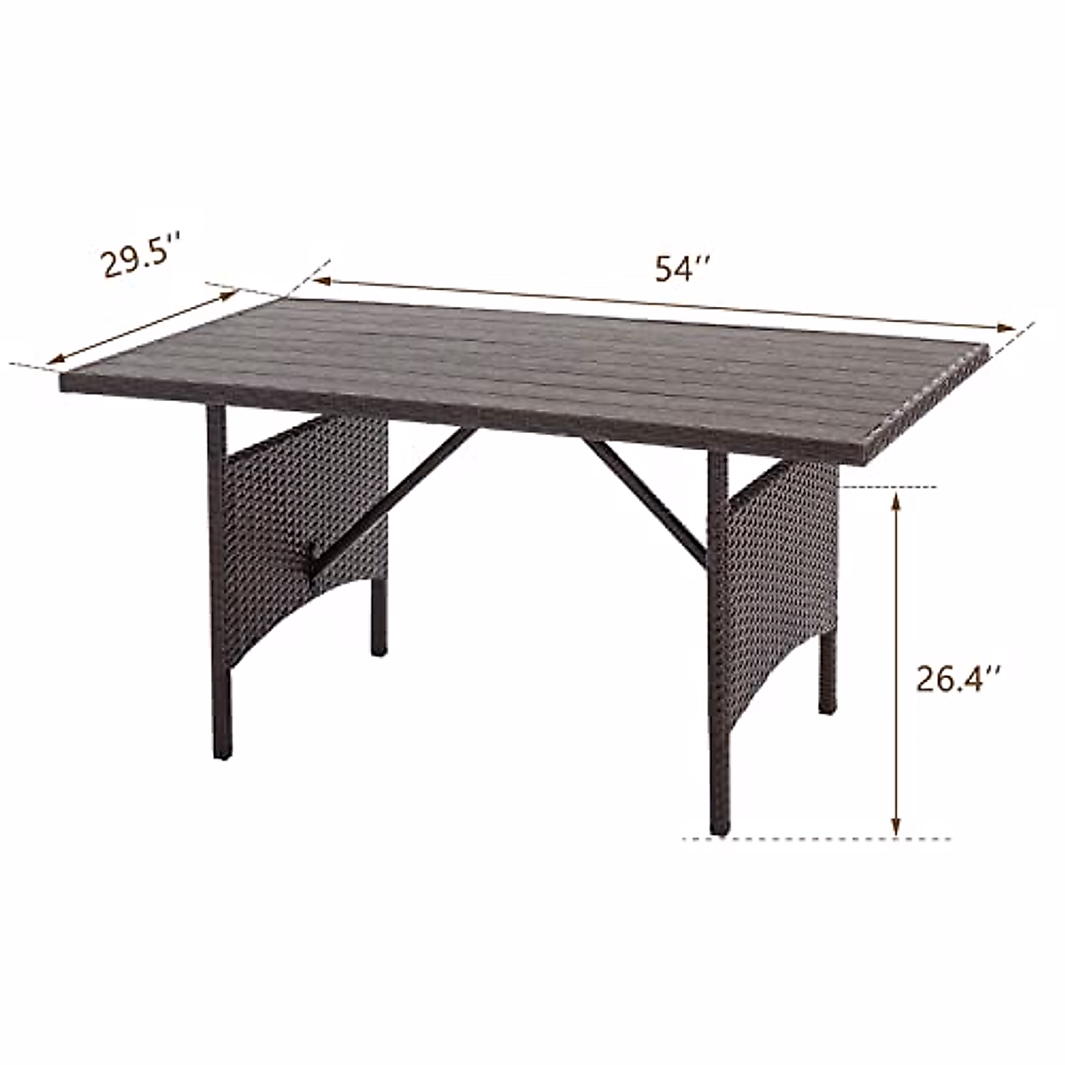 U-MAX Wicker Outdoor Dining Table, 54” Metal Frame Table for Patio Furniture or Indoor (Brown)