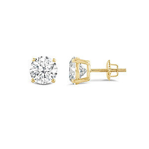 Everyday Elegance Solid 14K Yellow Gold Cubic Zirconia Stud Earrings for Women in Round Cut | Screw Back Earring | 1.5 CTW CZ | With Gift Box