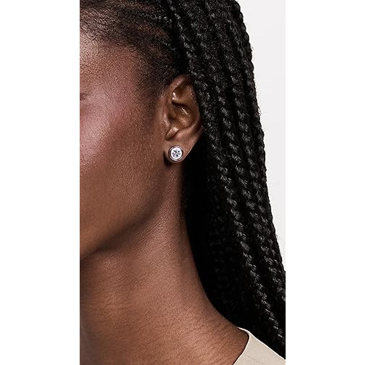 Tory Burch Women's Kira Enamel Circle-Stud Earrings, Tory Silver/Lavender/Chocolate, One Size