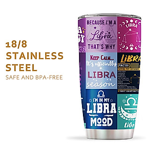 Libra Gifts for Women,Libra Birthday Gifts, Zodiac Libra Tumbler, Astrology Gothic Witchy Gifts, Constellation Insulated Tumbler With Lid Straw Purple Coffee Mug 20 OZ