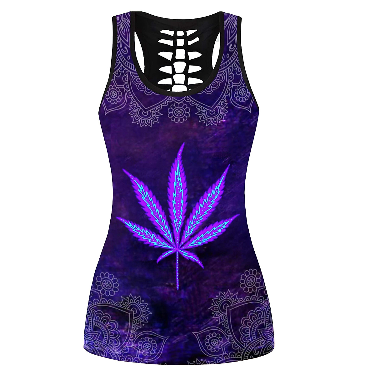 DRZHEAM Women 2 Piece Casual Skull Outfits 3D Printed Hollow Out Tank Tops Yoga Leggings Jogger Sets Activewear (purple-e, XXL)