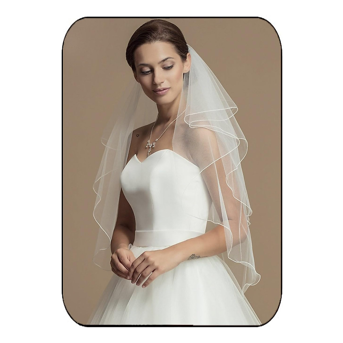 HEREAD 2-Tier Wedding Veil Waist Length Short Bride Hair Accessoies Bridal Tulle with Comb and Pencil Edge (Ivory)