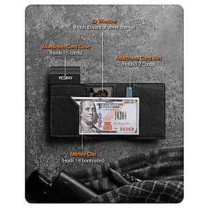 YESIIW Airtag Wallet, RFID Wallet for Men, Smart Apple Wallet with Airtag Holder ID Window Cash Slot Magnetic Closure Leather Trifold Pop up Card Wallet Holder(Black 8 Cards