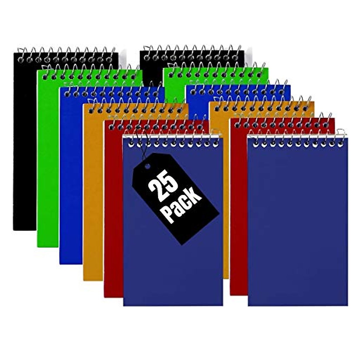 1InTheOffice Wirebound Spiral Memo Books, Memo Pads, 3" x 5", College Ruled, Small Notepad 3x5, Assorted, 75 Sheets/Pad, 25 Pads/Pack