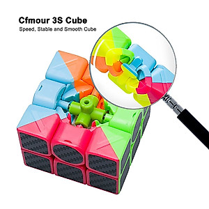 CFMOUR 2 Pack Speed Cube 3x3 Set, Fast Magic Cube for Kids, Smooth Carbon Fiber Cubes, Puzzle Toys