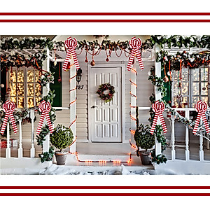 WILLBOND Christmas Red White Bow Red White Stripe Christmas Candy Cane Pattern Burlap Large Wreath Ribbon Bow Decorative for Tree Holiday Decoration Supplies, 25.6 x 9.8 Inch