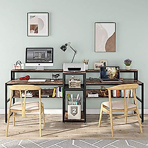 Tribesigns 94.5 inch Double Computer Desk with Storage Shelf, Extra Long Two Persons Desk with Printer Shelf, Large Office Desk Study Writing Table for Home Office (Rustic Brown)