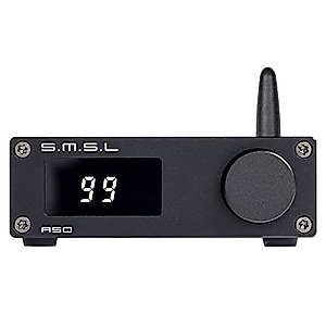 S.M.S.L A50 Stereo Audio Amplifier, 100W x 2 Mini Hi-Fi 2 Channel Class D AMP Receiver, TPA3116*2 Bluetooth 5.0 Bass and Treble 2.0 CH for Home Speakers with Remote Control