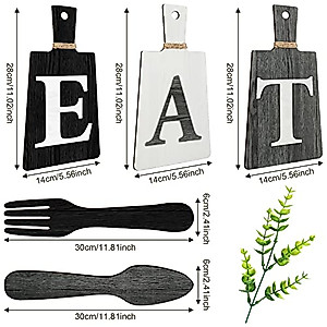 Jetec Cutting Board Eat Sign Set Hanging Art Kitchen Eat Sign Fork and Spoon Wall Decor Rustic Primitive Country Farmhouse Kitchen Decor for Kitchen and Home Decoration (Black, White, Gray)