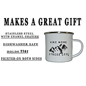 Rogue River Tactical Funny Camp Mug Enamel Camping Coffee Cup Gift Hike More Stress Less Camping Gear
