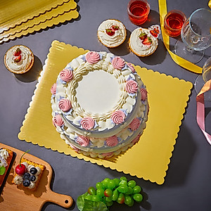 Crtiin 50 Pcs Rectangle Cake Board 14 x 10 Inches Scalloped Cake Boards Dessert Base Quarter Sheet Rectangular Cake Base for Pizza, Pastries Food Trays Greaseproof Pad (Gold)