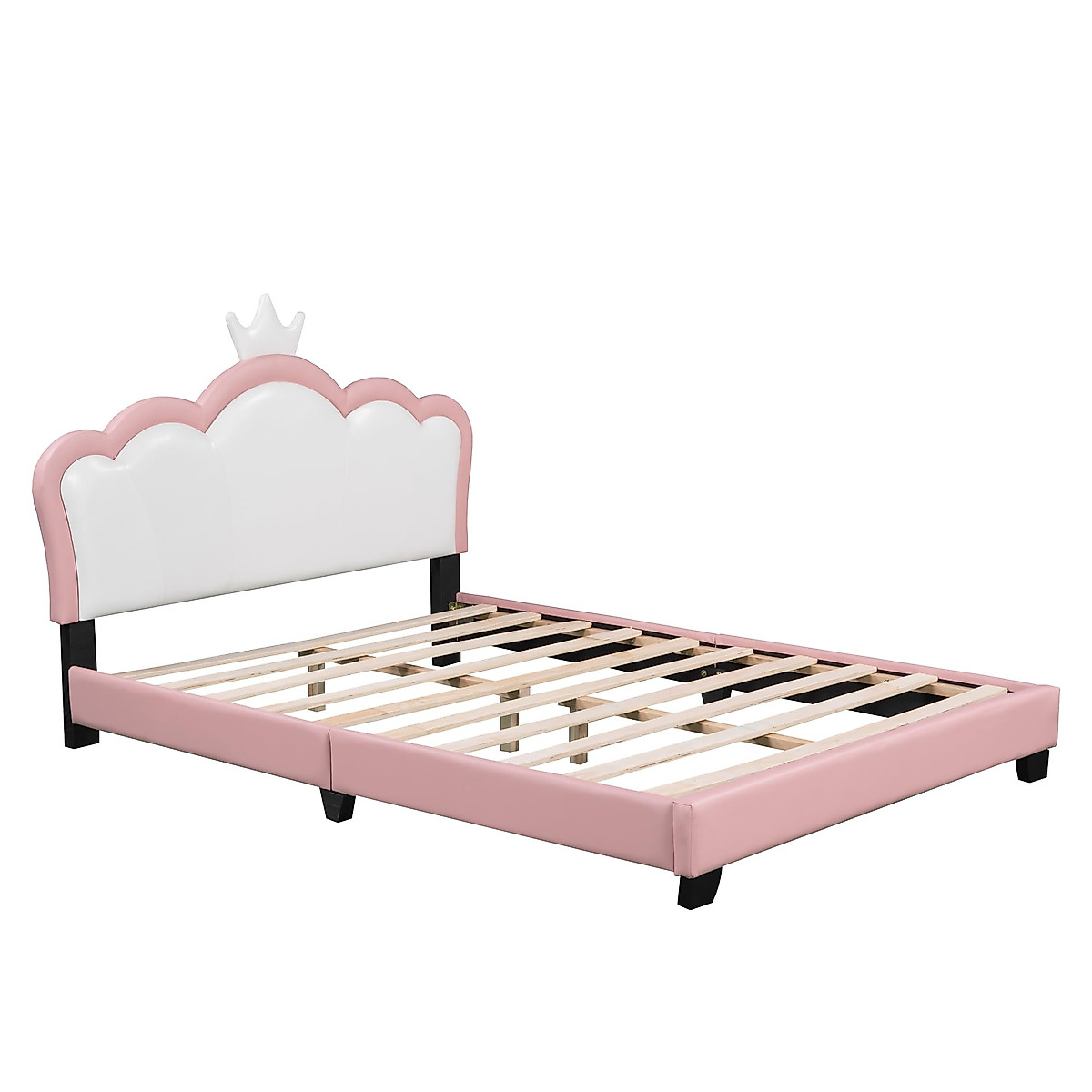 Full Size Upholstered Princess Bed with Crown Headboard,Full Bed Frames for Girls Full Bed Frame Girl Full Size Bed Frames for Girls