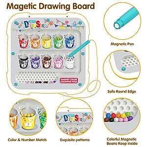 2 In 1 Magnetic Color and Number Maze & Magnetic Drawing Board, Double-Sides Color Matching Learning Counting Puzzle & Drawing Magnet Board, Learning Activities Educational Toys for 3+ Boys Girls