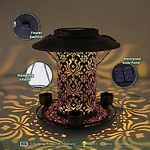 EHONBFLC Outdoor Hanging Solar Bird Feeder - Premium Metal Bird Feeder with Water Cup with S-Hook, gnaw-Proof, Weather and Water Resistant Wild Bird Feeder, a Gift for Bird Lovers. (Green)