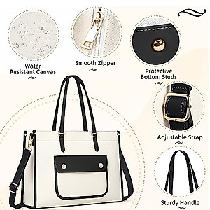 Laptop Bag for Women 15.6 Inch Canvas Tote Bag Water Resistant Large Capacity Work Bags Lightweight Office Briefcase Business Computer Bag Stylish Shoulder Bag Handbag, Black