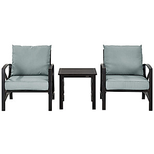Crosley Furniture Kaplan 3-Piece Outdoor Chair and Side Table Set, Patio Conversation Sets for Porch, Deck, Oiled Bronze with Mist Cushions
