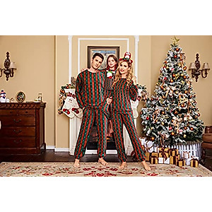 Ekouaer Men Christmas Pajamas Buffalo Plaid Xmas Tree Prints PJ's Long Sleeve Plaid Top with Full Length Pants 2 pieces Sleepwear