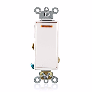 Leviton 5631-2W 20-Amp 120-Volt Decora Plus Rocker Lighted Handle, Illuminated OFF Single-Pole AC Quiet Switch, White, Image