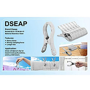 Dseap Towel Clips: Pack of 12, 5-1/8”L, Jumbo Stainless Steel Metal Beach Towel Clips, Pool Cover Clamps, Beach Chair Clips, Beach Blanket Holder Pins, for Cruise Boat Pool Lounge Chair