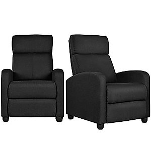 Yaheetech 2-Seat Fabric Pushback Recliner Chair with Thick Seat Cushion and Backrest Reclining Chair for Living Room Home Theater Matte Black