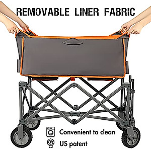 PORTAL Collapsible Folding Wagon Utility Cart Foldable Heavy Duty All Terrain Wagon for Outdoor, Camping, Beach, Garden, Grocery, Orange