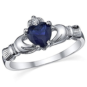 Sterling Silver 925 Irish Claddagh Friendship & Love Simulated Sapphire Blue Heart CZ Cubic Zirconia Ring 5