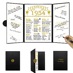 DARUNAXY Black Gold 70th Birthday Alternative Signature Card Back in 1954 Sign Certificate Cheer to 70 Year Board Table Party Decorations for Men Women Vintage 1954 Signature Guest Book Party Supplies
