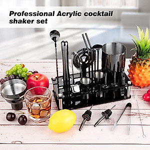 23 Piece Cocktail Shaker Set Bartender Kit with Acrylic Stand & Cocktail Recipes Booklet, Professional Bar Tools for Drink Mixing, Home, Bar, Party (Include 4 Whiskey Stones) - Black