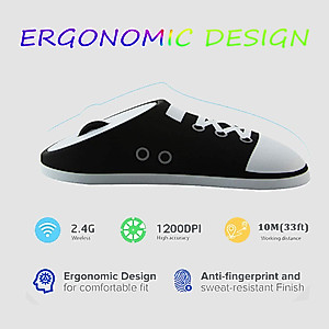 CHUYI Cool Canvas Shoes Shape Ergonomic Design Rechargeable Wireless Mouse Slim Optical Mice with USB Receiver (Stored at Bottom of The Mouse) for PC, Laptop, Computer (Black)