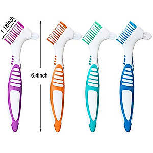WILLBOND 6 Pieces Denture Brush Toothbrush Hard Denture Toothbrush Brush Cleaning Brush with White Carrying Case for False Teeth Cleaning (Green, Purple, Blue and Orange)