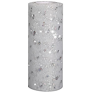 Osunnus Silver Glitter Tulle Fabric Roll 6" by 25 Yards Sequin Netting Fabric for DIY Gift Wrapping Wedding Christmas Baby Shower Tutu Birthday Party Decorations
