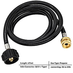 4 Feet Propane Adapter Hose 1lb to 20lb Converter for QCC1 / Type1 Tank Connects 1 lb Bulk Portable Appliance to 20 lb Propane Tank, Propane Converter Hose Compatible with Weber q1200 q1000 Grill