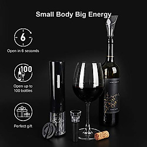 SENZER Electric Wine Opener Set Automatic Wine Bottle Opener LED Light Reusable Corkscrew Gift Set with Foil Cutter, Vacuum Stoppers, 4-in-1 Aerator and Pourer Set for Kitchen Bar Restaurant Black