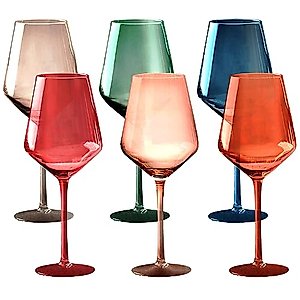 Colored Wine Glasses Set of 6 Crystal, 18oz - Unique Drinking Glass Cups with Stem - Luxury Multi Color Glassware Set - Colorful Glass Drinkware Hand Blown for Red White Wine - Gift for Wife & Mom