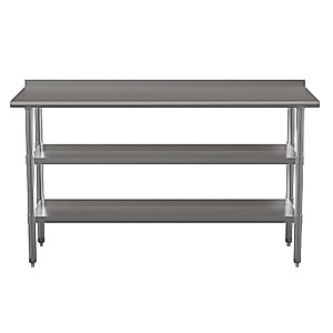 Flash Furniture Randolph Stainless Steel 18 Gauge Work Table with 1.5" Backsplash and 2 Undershelves - 60"W x 24"D x 36"H, NSF