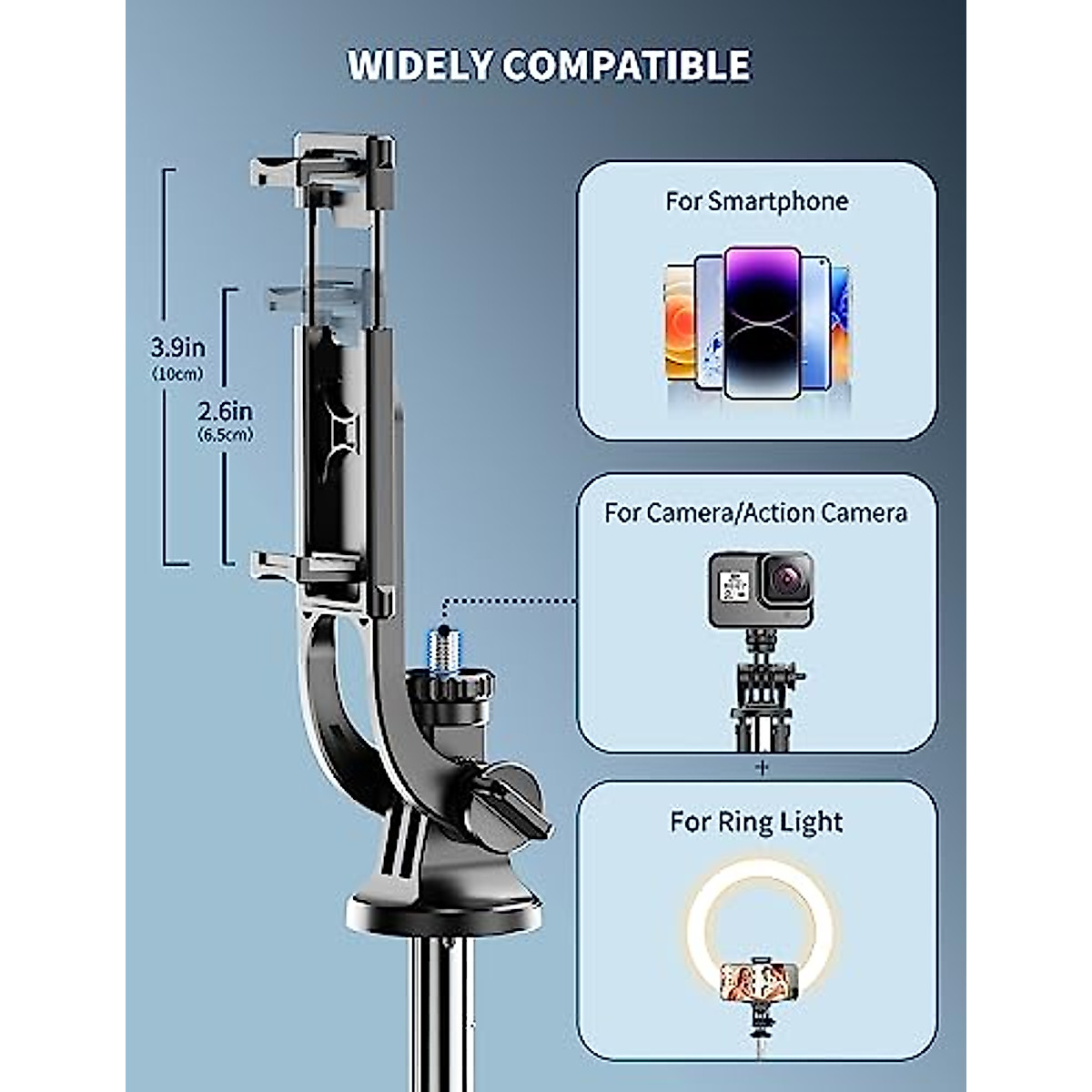 71" Phone Tripod & Selfie Stick, All in One Extendable Cell Phone Tripod with Wireless Remote, Tripod Stand for iPhone & Travel Tripod 360° Rotation Compatible with iPhone Android Phone, Camera