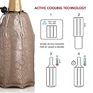 Vacu Vin Active Cooler Champagne Chiller - Reusable, Flexible Wine Bottle Cooler - Platinum, Gold - Champagne Cooler Sleeve For Standard Size Bottles - Insulated Champagne Bottle Chiller to Keep Cold