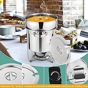 Restlrious Soup Chafer 11 QT Stainless Steel Round Soup Warmer Heating by Electric Plate or Fuel, Large Marmite Soup Chafer with Pot Lid and Frame, Commercial Grade for Catering Parties Events Banquet