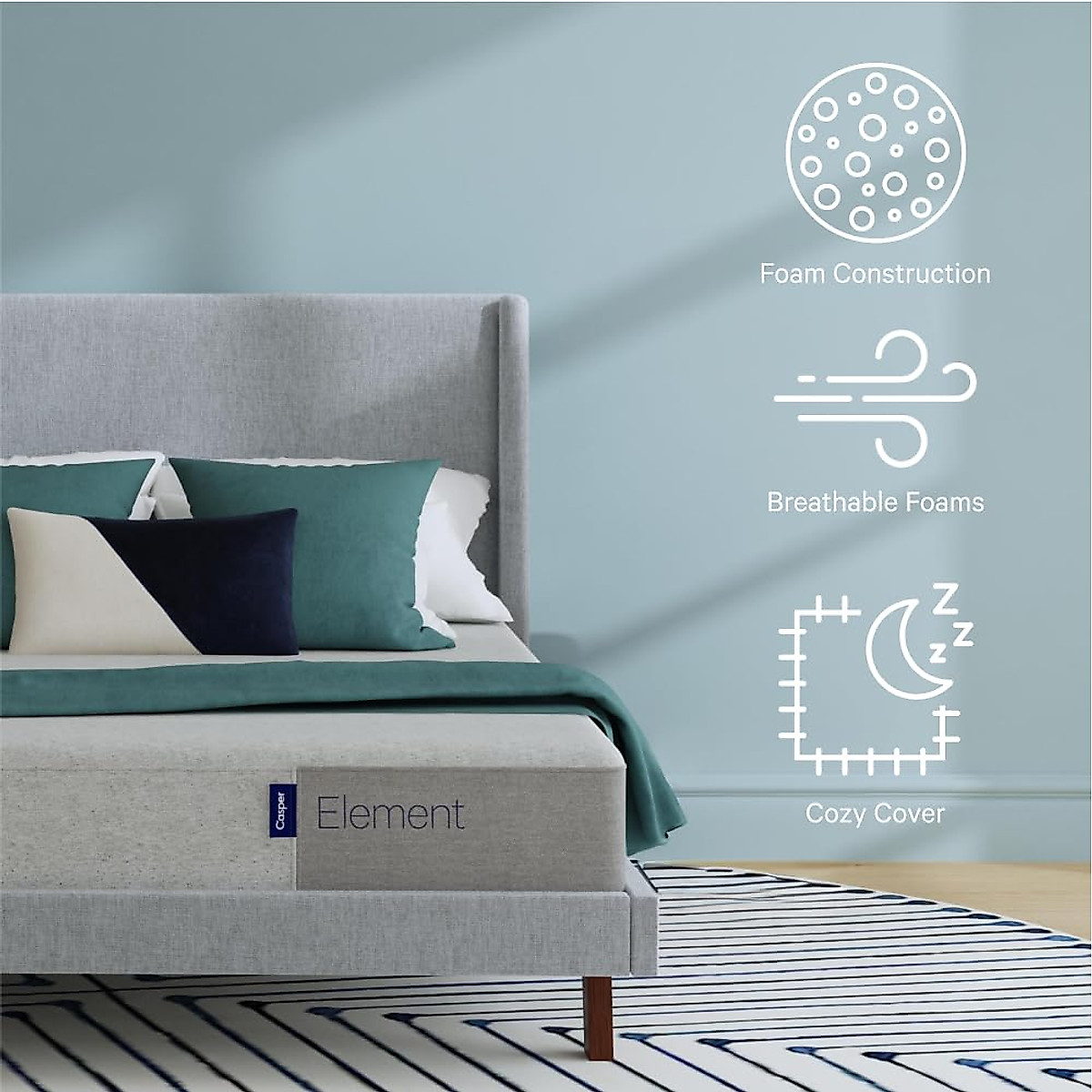 Casper Sleep Element Mattress, Full Size - Memory Foam AirScapeTM Cooling + Support - 100-Night Trial - Medium Firm CertiPUR-US Mattress, Grey