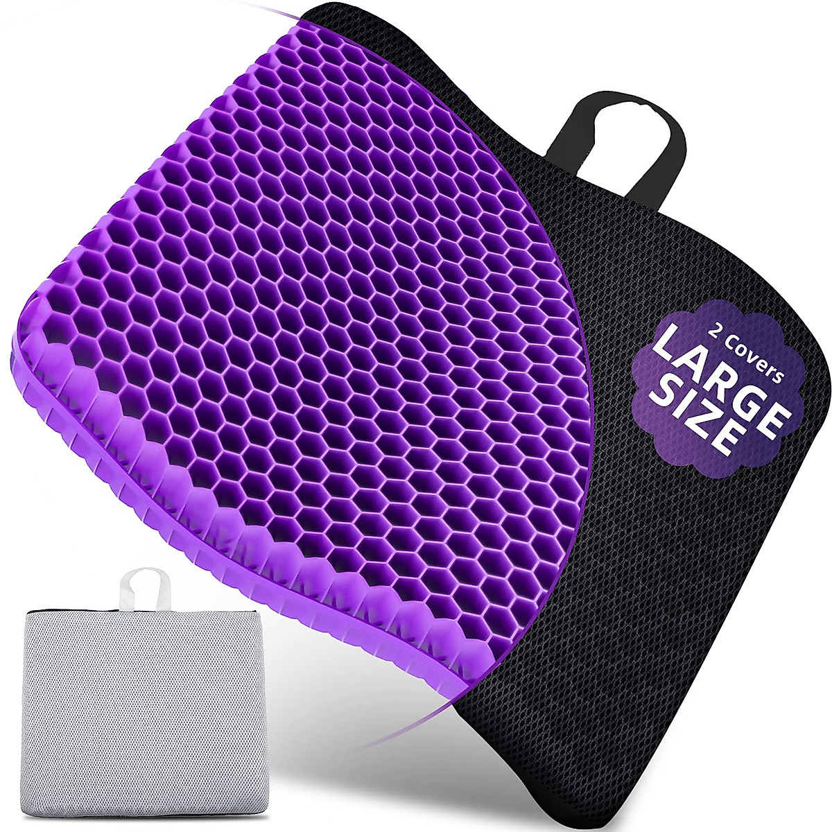 Gel Seat Cushion, Seat Cushion with Non-Slip Cover Gel Cushion for Office Chair Car Wheelchair Seat Cushion Double Thick Breathable Honeycomb Egg Seat Cushion for Tailbone Back Sciatica Pain Relief