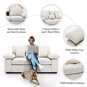 COLAMY Loveseat Couch Sofa,73" Upholstered Living Room Sofa with Pillows Modern Comfy Removable Back Seat Cushions Bedroom Couch, Beige