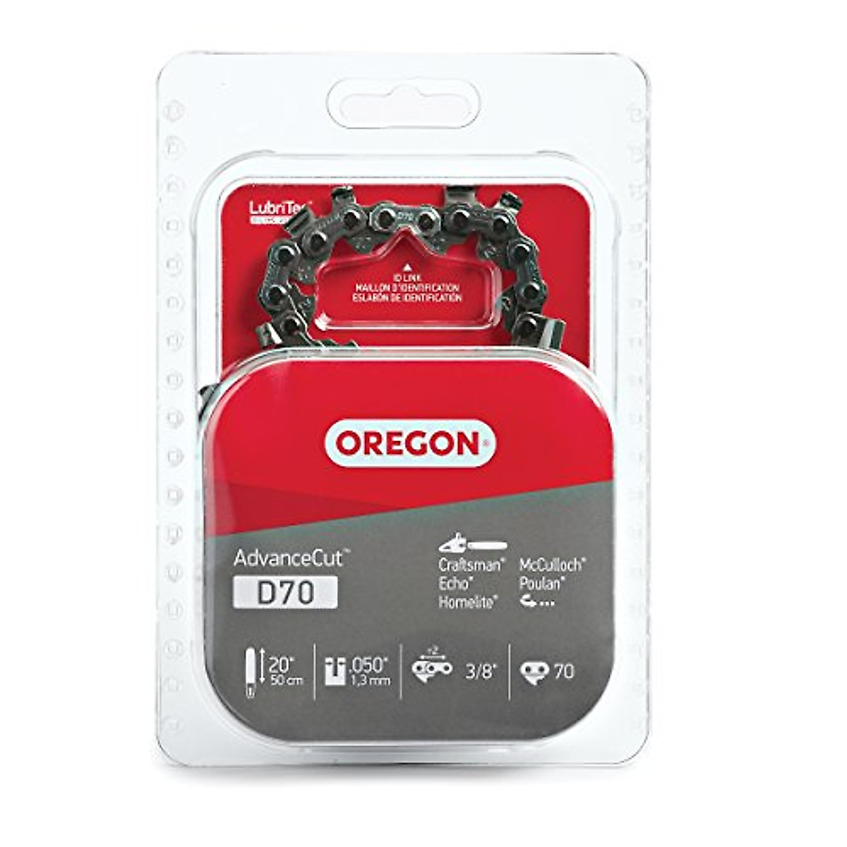 Oregon D70 AdvanceCut Chainsaw Chain for 20-Inch Bar – 70 Drive Links, Replacement Low-Kickback Chainsaw Blade, .050 Inch Gauge, 3/8 Inch Pitch, fits Several Poulan Pro & Echo Models (D70)