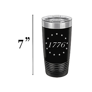 Rogue River Tactical Betsy Ross 1776 American USA Flag 20 Oz. Travel Tumbler Mug Cup w/Lid Vacuum Insulated Hot or Cold Military Vet Gift (Black)