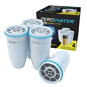 ZeroWater Official 5-Stage Water Filter for Replacement, NSF Certified to Reduce Lead, Other Heavy Metals and PFOA/PFOS, 4-Pack