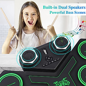 Electric Drum Set, MAZAHEI Electronic Drum Pads, Drum Set for Kids Ages 9-12,Kids Birthday Christmas Gifts