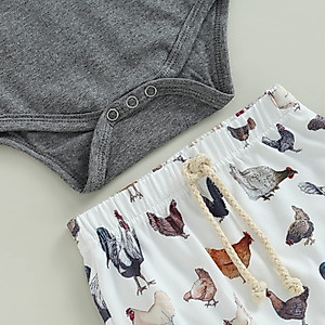 Kayotuas Newborn Baby Boy Girl Clothes Cow Print Romper Bodysuit and Pants with Hat/Headband 3Pcs Western Coming Home Outfits (Little Nugget Chicken Grey, 3-6 Months)