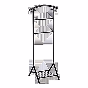 Pilaster Designs Traditional Fairyn Black Metal Cloth, Coat, Suit & Hat Valet Stand Organizer Rack With Storage Shelf